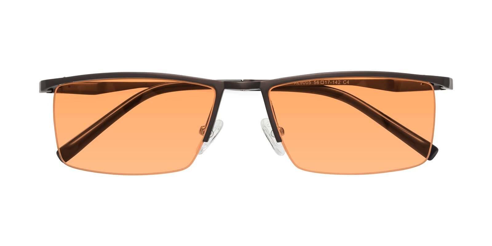Coffee Magnesium Alloy Rectangle Semi-Rimless Tinted Sunglasses with ...