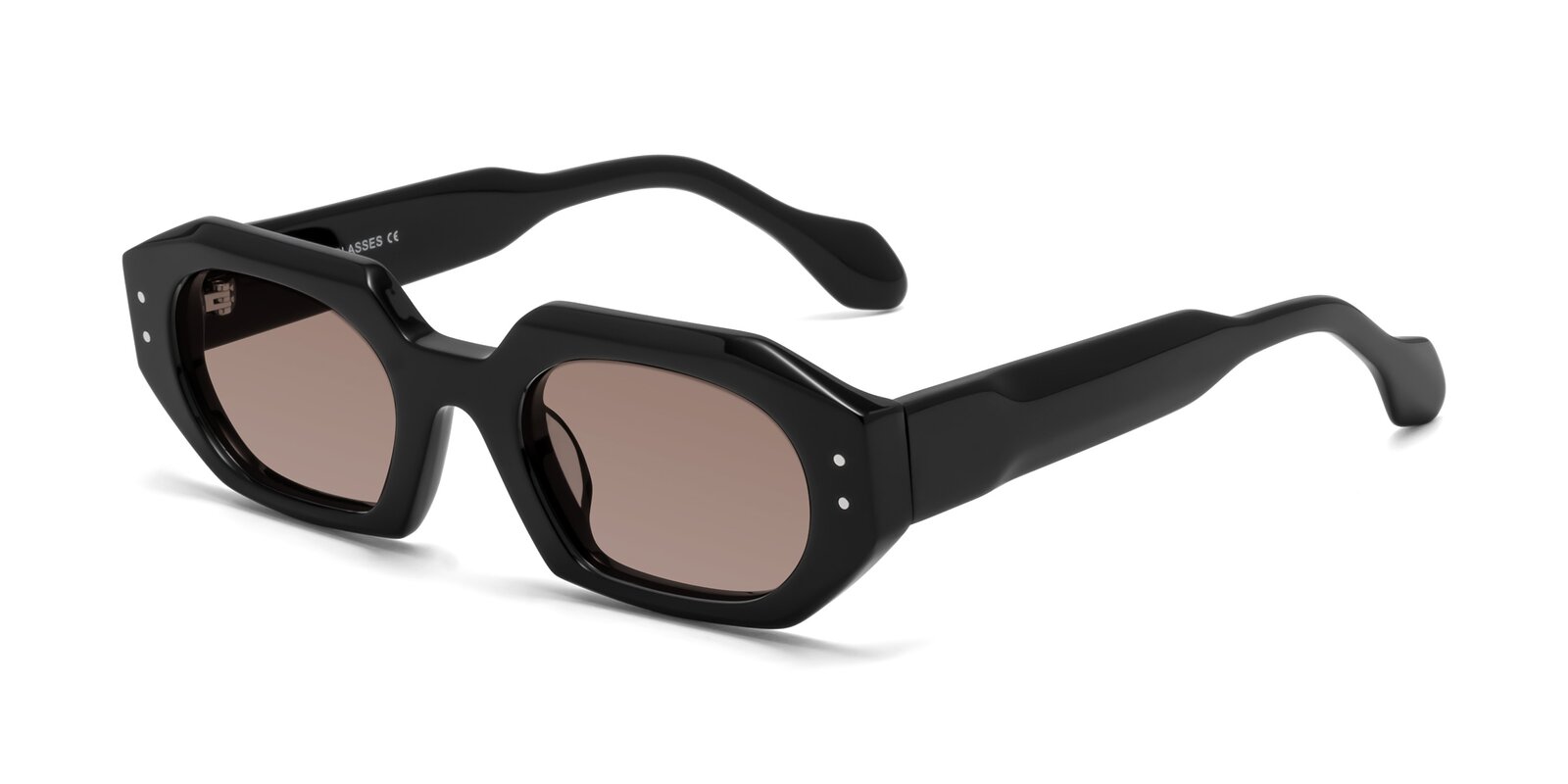 Black Thick Geek-Chic Geometric Tinted Sunglasses with Medium Brown ...