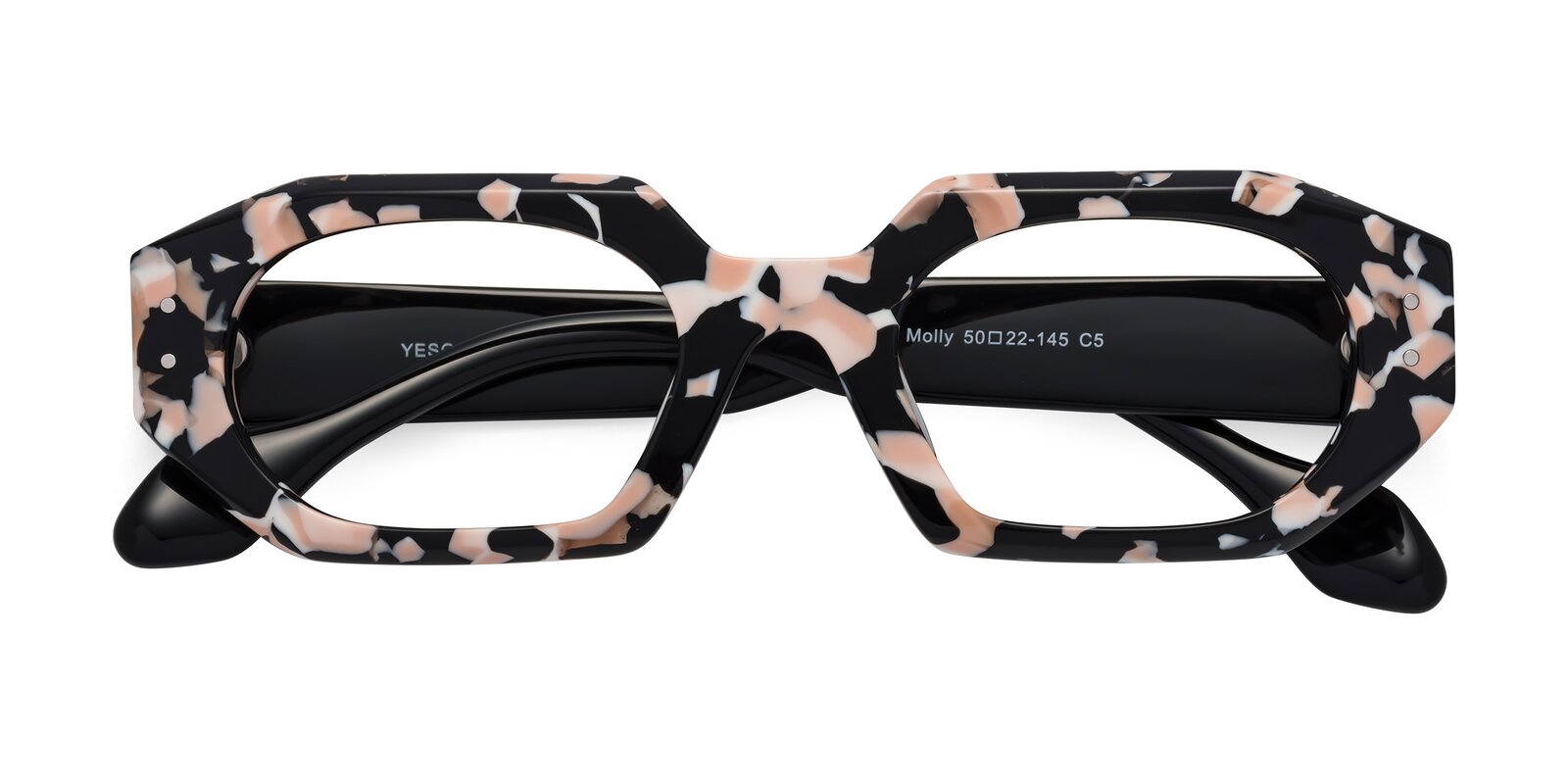 Pink Floral/Black Thick Geek-Chic Geometric Eyeglasses - Molly