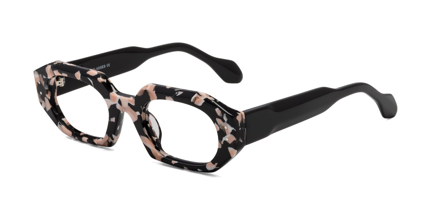Pink Floral/Black Thick Geek-Chic Geometric Eyeglasses - Molly