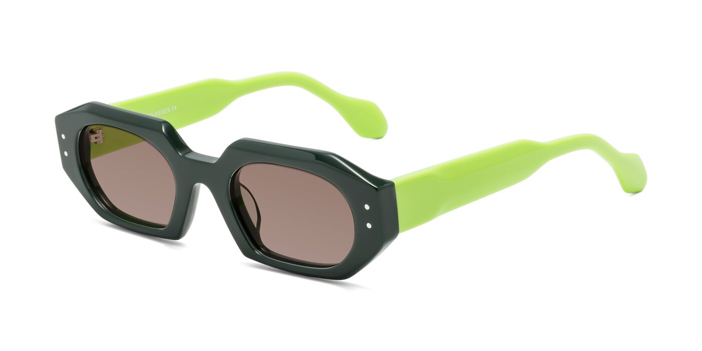 Forest/Lime Thick Geek-Chic Geometric Tinted Sunglasses with Medium ...