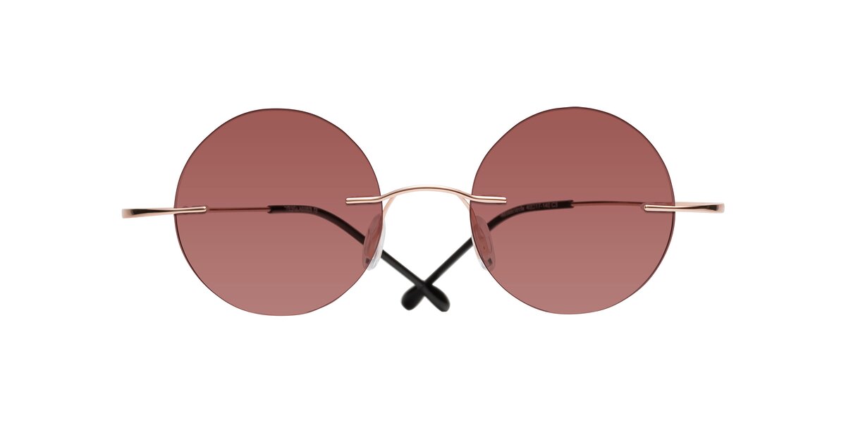 Rose Gold Narrow Flexible Round Tinted Sunglasses with Garnet Sunwear ...