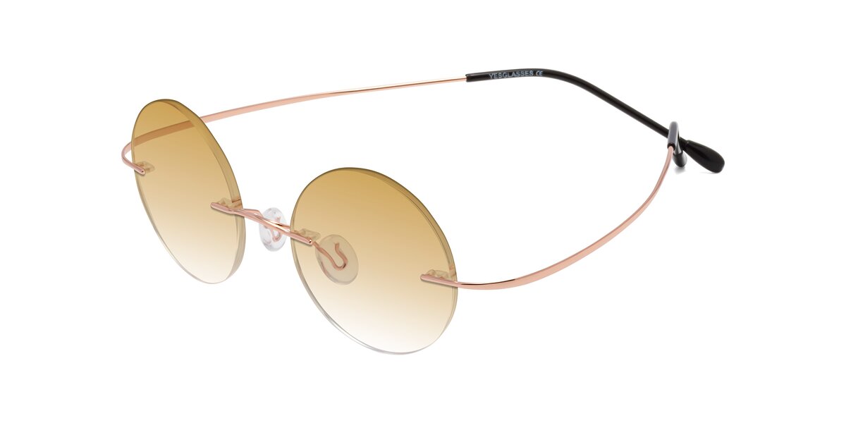 Rose Gold Narrow Flexible Round Gradient Sunglasses with Champagne ...