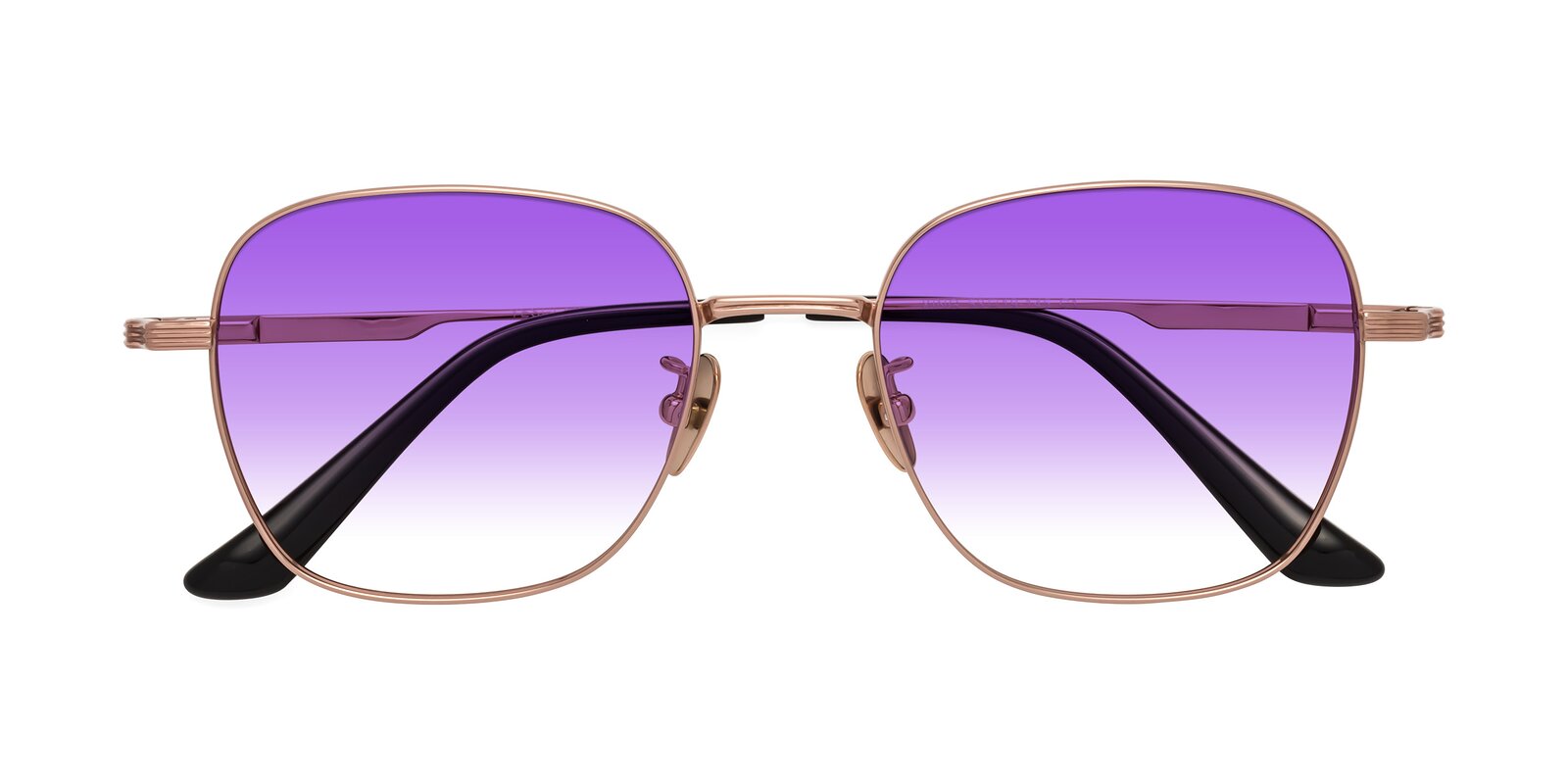 Rose Gold Classic Titanium Square Gradient Sunglasses with Purple ...
