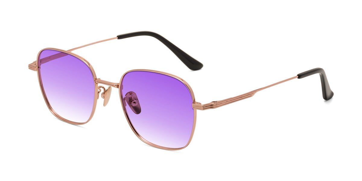 Rose Gold Classic Titanium Square Gradient Sunglasses with Purple ...