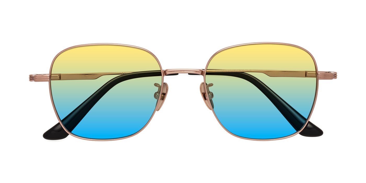 Rose Gold Classic Titanium Square Gradient Sunglasses with Yellow ...