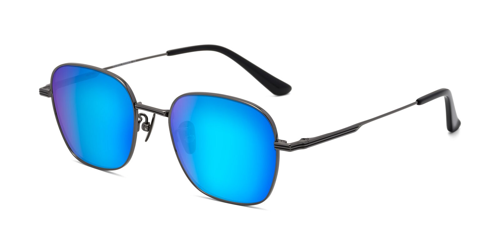 Gunmetal Classic Titanium Square Mirrored Sunglasses with Blue Sunwear ...