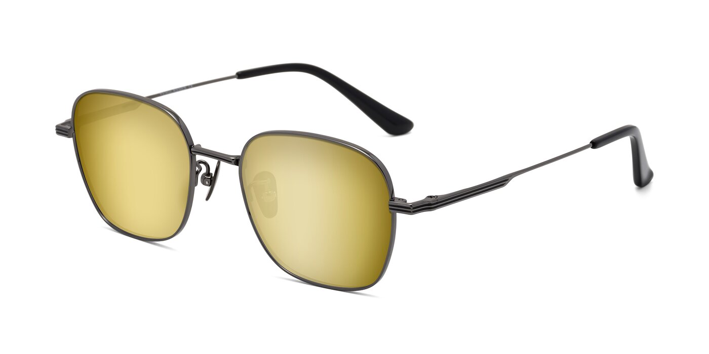 Gunmetal Classic Titanium Square Mirrored Sunglasses with Gold Sunwear ...