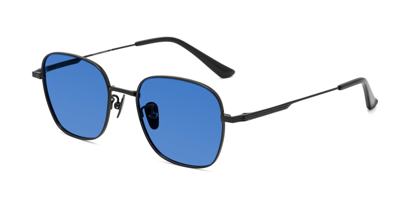 Black Classic Titanium Square Tinted Sunglasses with Blue Sunwear ...