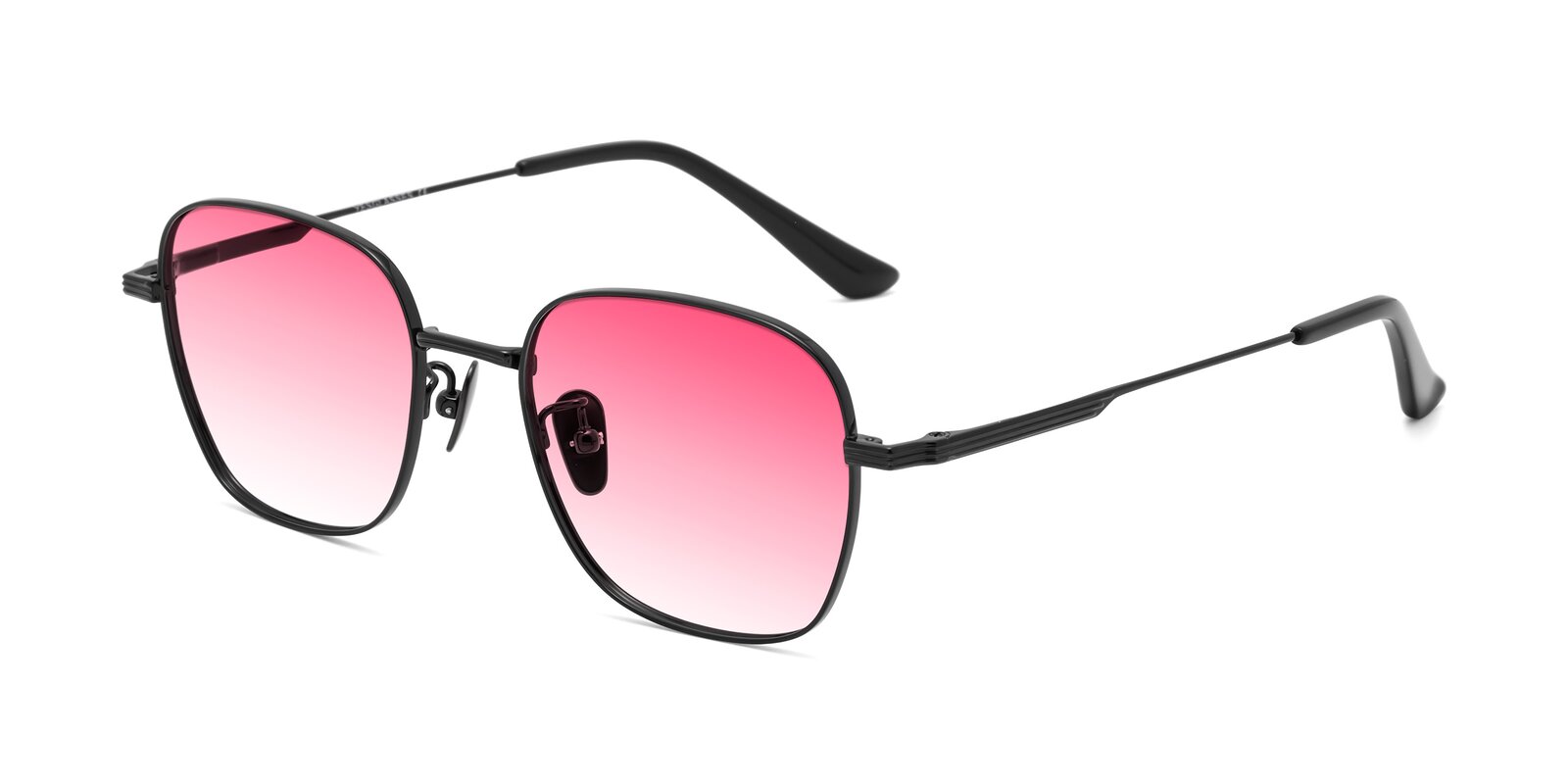 Black Classic Titanium Square Gradient Sunglasses with Pink Sunwear ...
