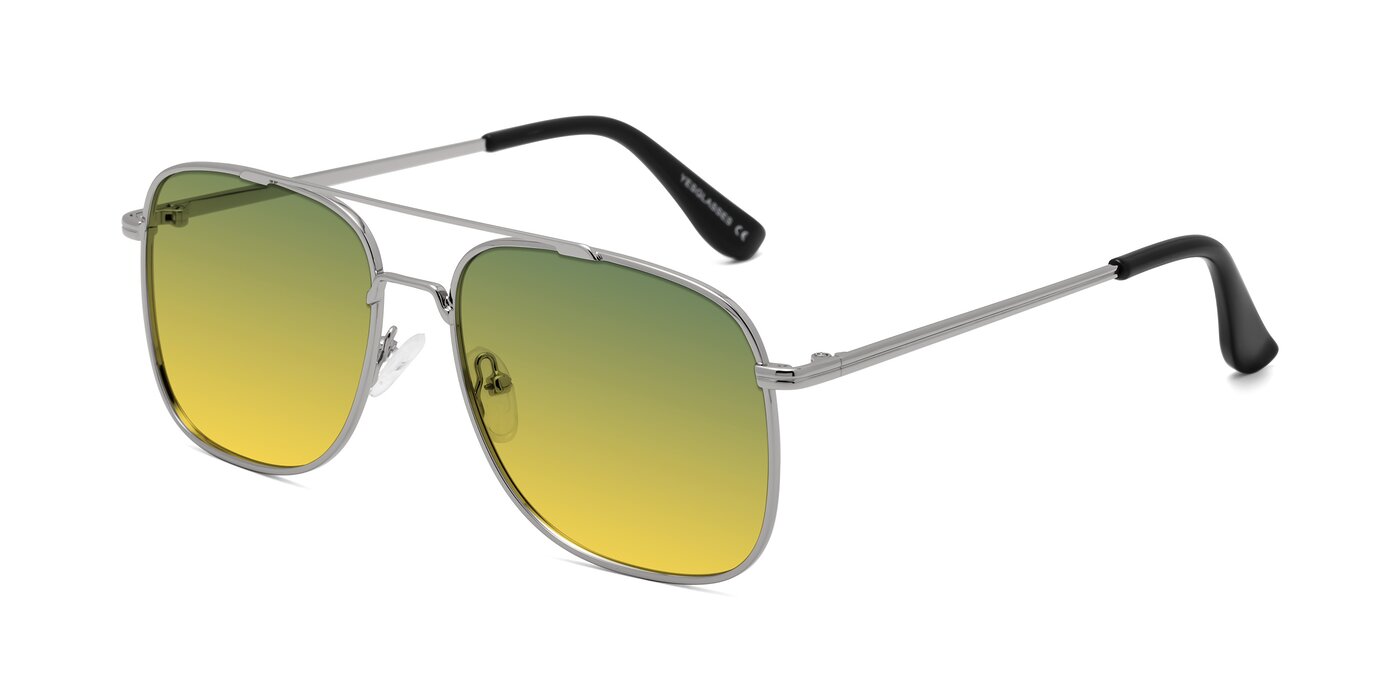 Silver Double Bridge Grandpa Metal Gradient Sunglasses with Green ...