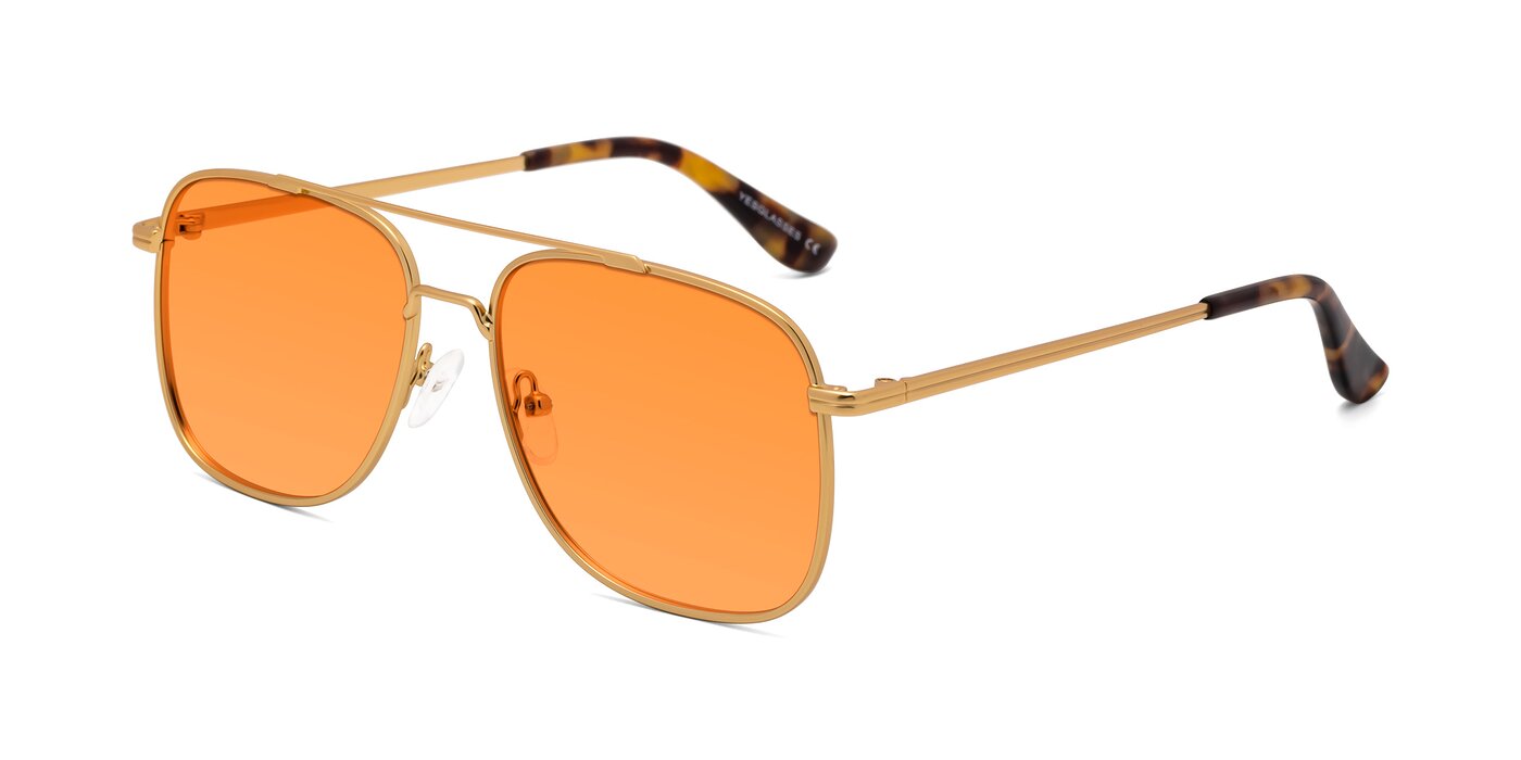 Matte Gold Double Bridge Grandpa Metal Tinted Sunglasses with Orange ...