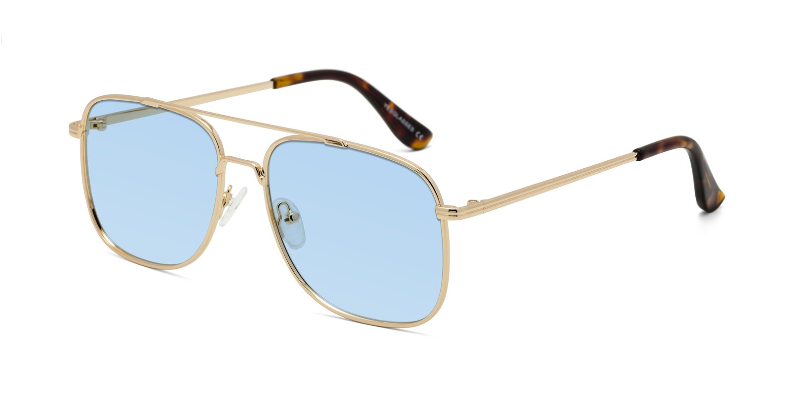 Gold Double Bridge Grandpa Metal Tinted Sunglasses with Light Blue ...