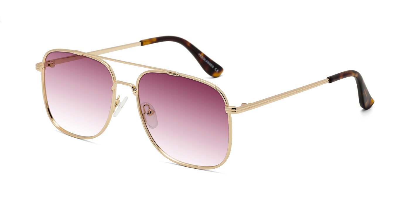 Gold Double Bridge Grandpa Metal Gradient Sunglasses with Wine Sunwear ...