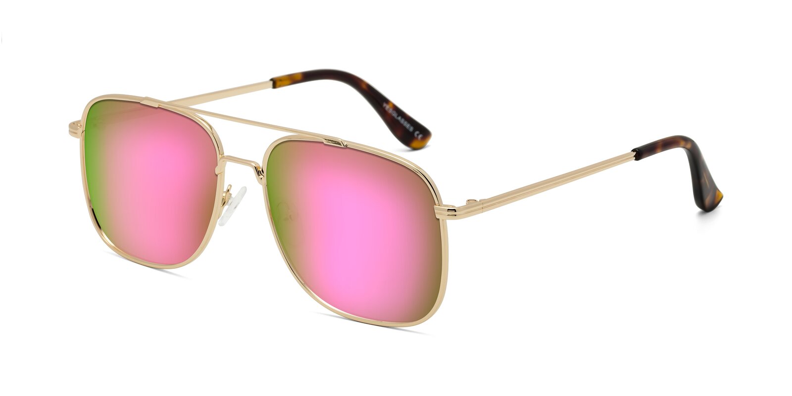 Gold Double Bridge Grandpa Metal Mirrored Sunglasses with Pink Sunwear ...