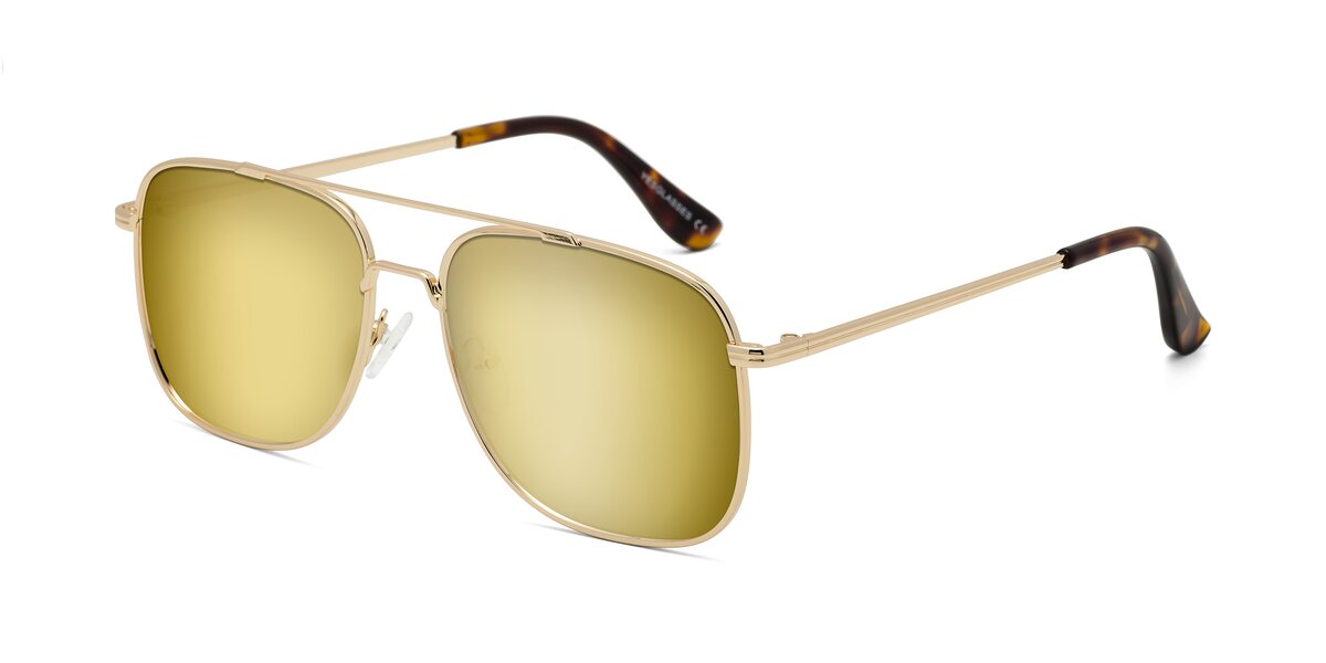 Gold Double Bridge Grandpa Metal Mirrored Sunglasses with Gold Sunwear ...
