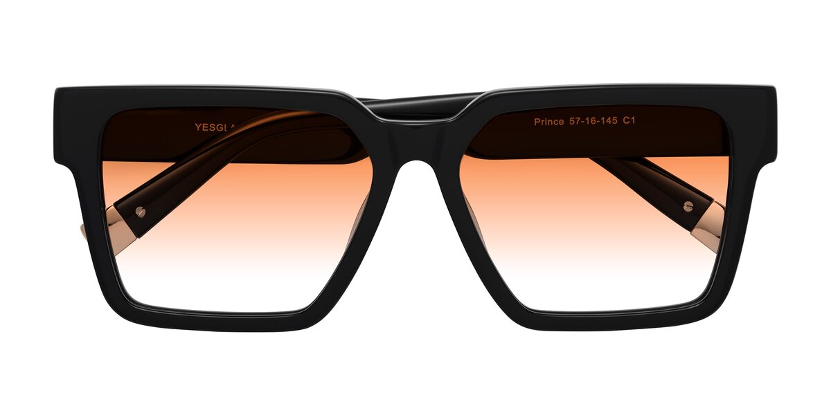 Black Hipster Oversized Square Gradient Sunglasses with Orange Sunwear ...