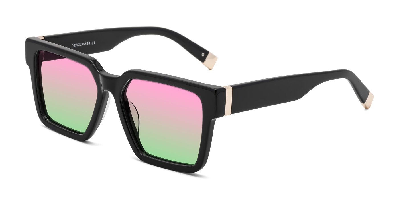 Black Hipster Oversized Square Gradient Sunglasses with Pink / Green ...