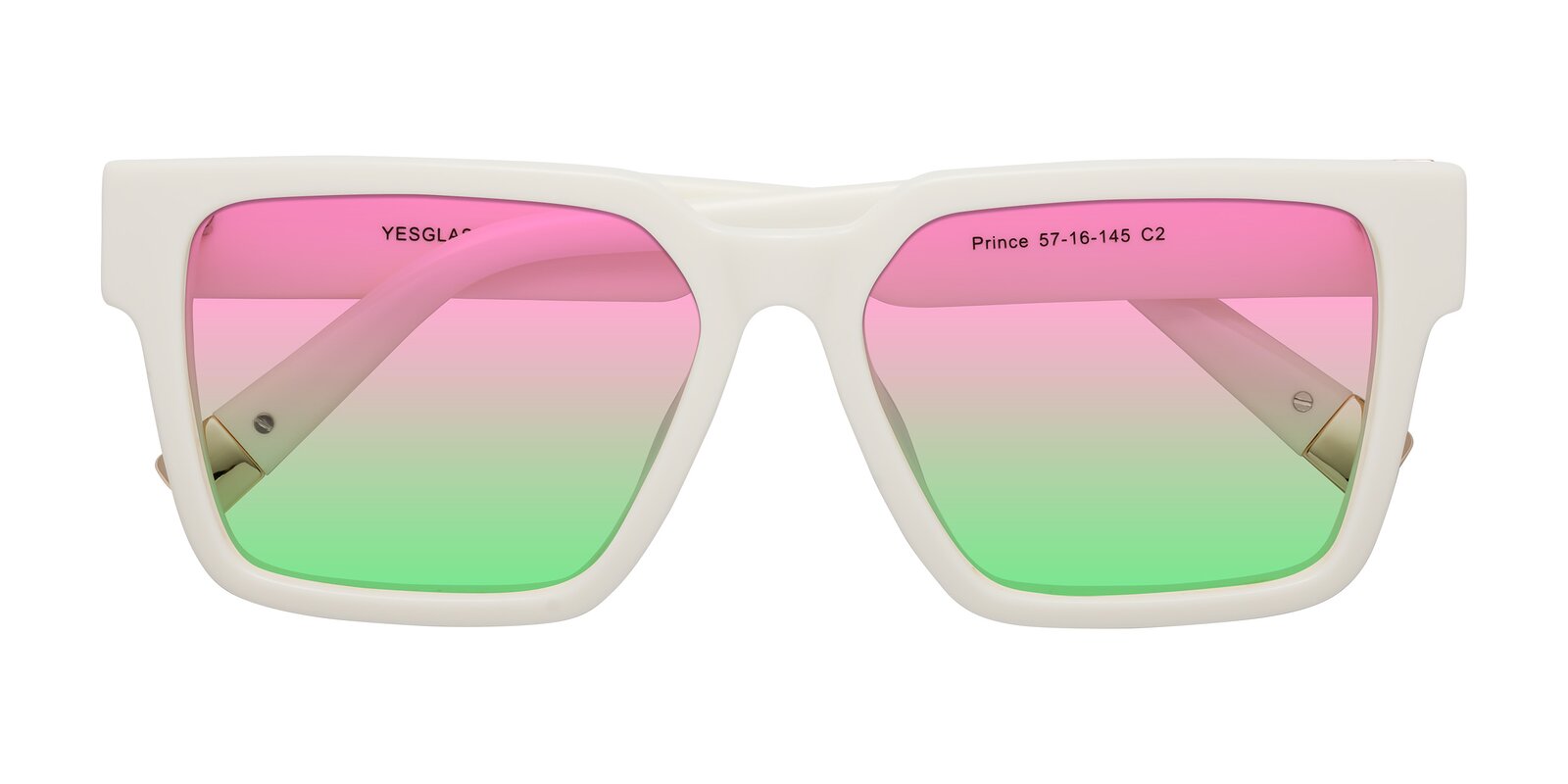 Ivory Hipster Oversized Square Gradient Sunglasses with Pink / Green ...