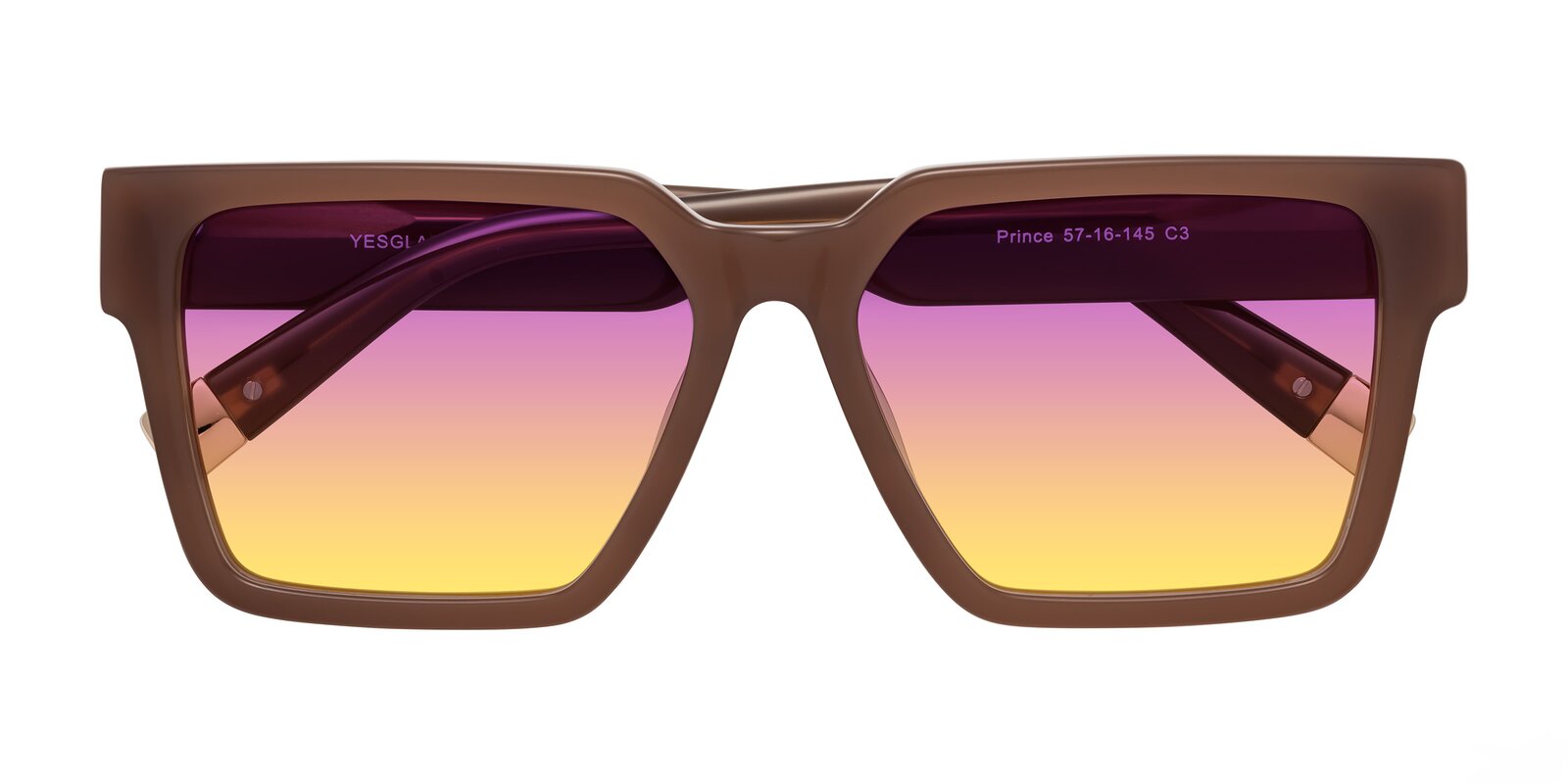 Caramel Hipster Oversized Square Gradient Sunglasses with Purple ...
