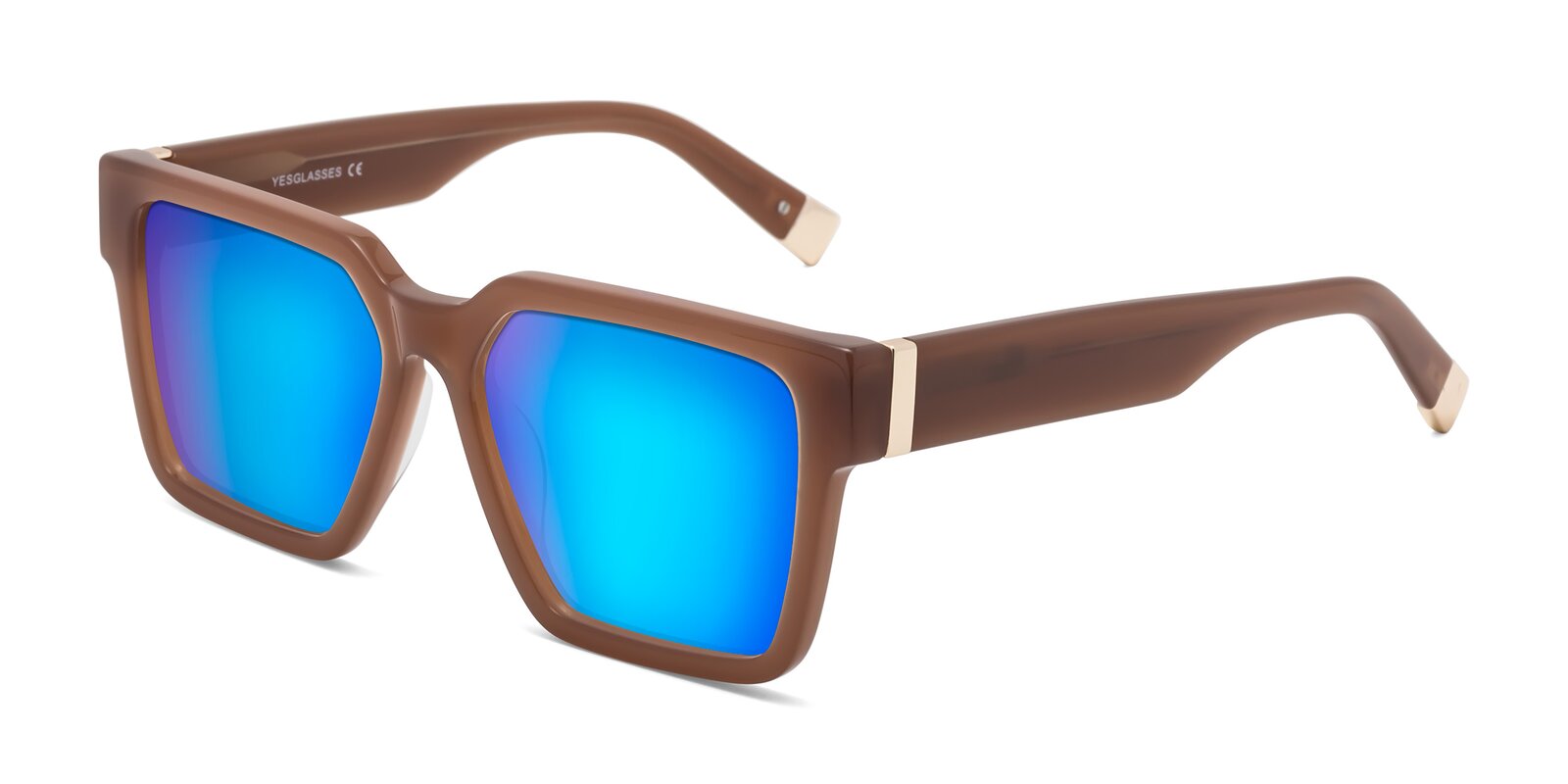 Caramel Hipster Oversized Square Mirrored Sunglasses with Blue Sunwear ...