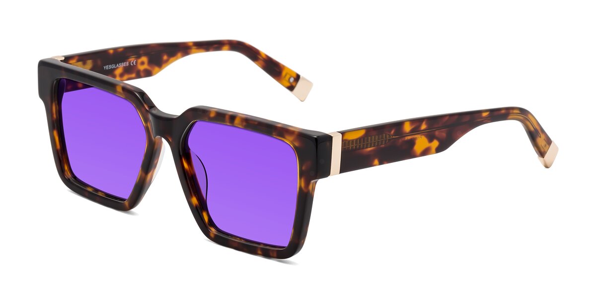 Tortoise Hipster Oversized Square Tinted Sunglasses with Purple Sunwear ...