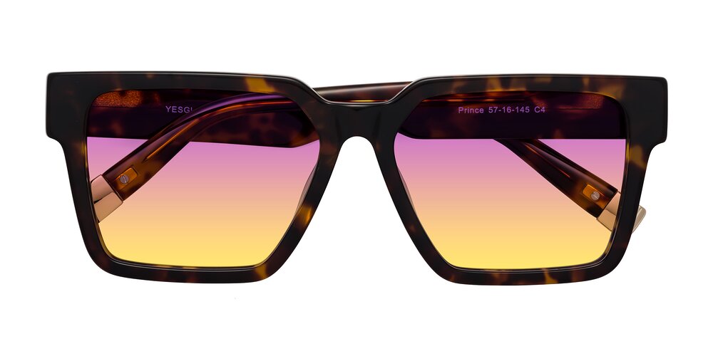 Tortoise Hipster Oversized Square Gradient Sunglasses with Purple ...