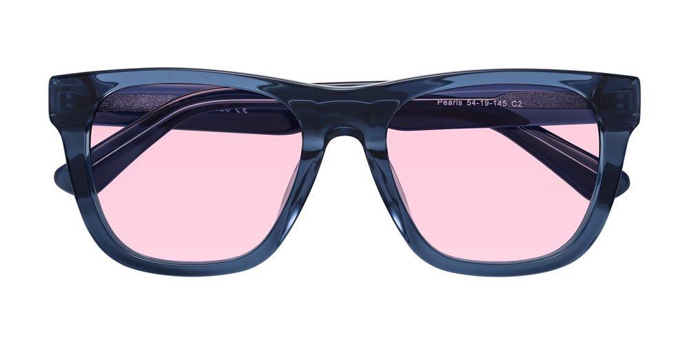 Blue Hipster Acetate Trapezoid Tinted Sunglasses with Light Pink ...