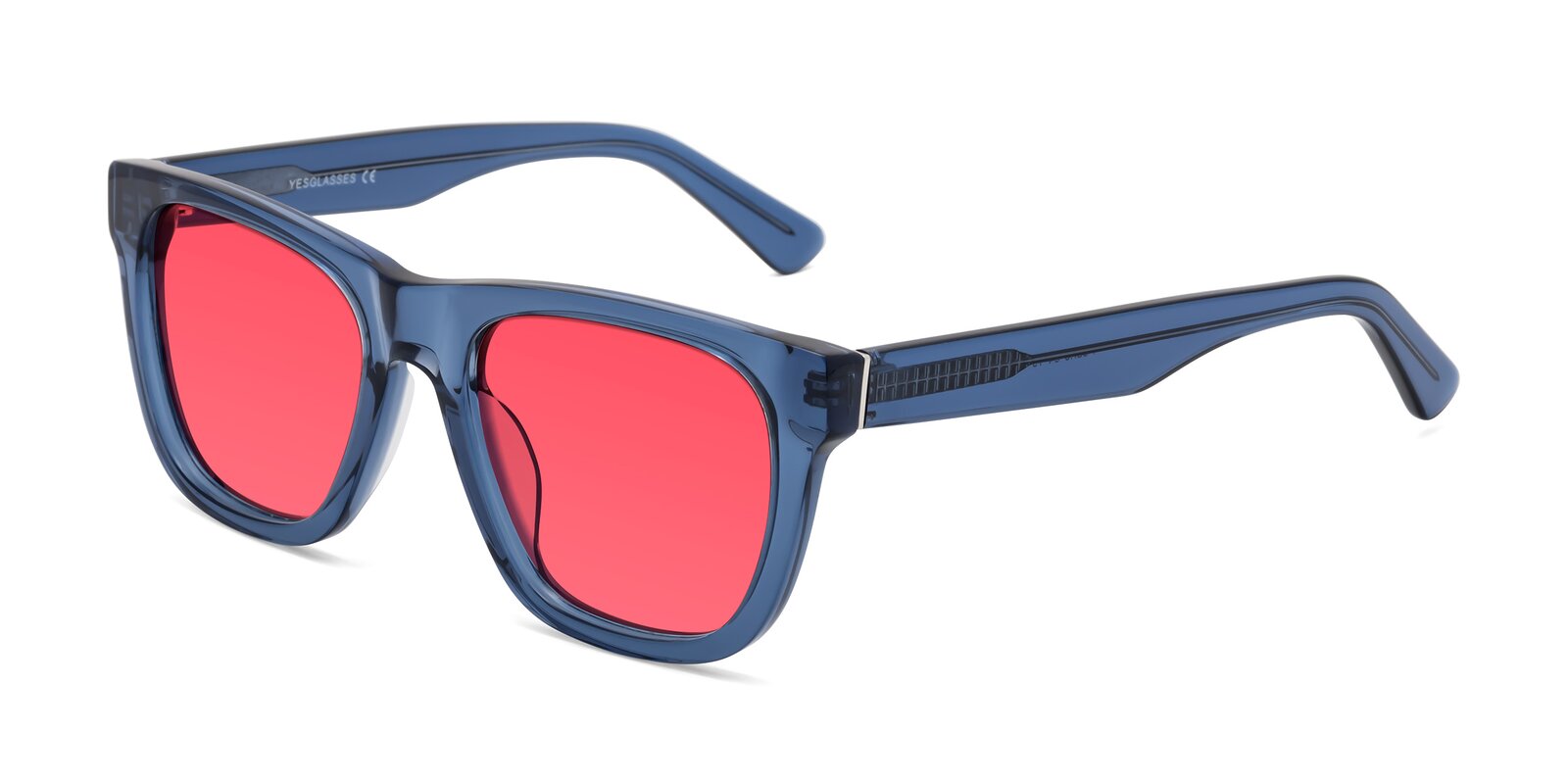 Blue Hipster Acetate Trapezoid Tinted Sunglasses with Red Sunwear ...