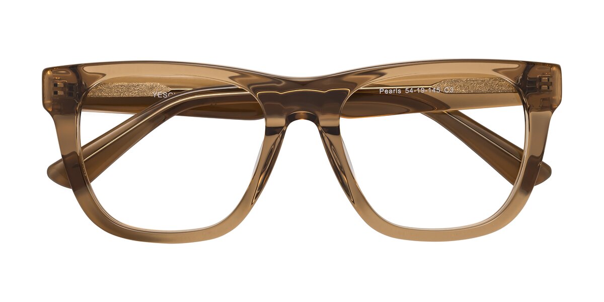 Light Brown Hipster Acetate Trapezoid Blue Light Glasses - Pearls