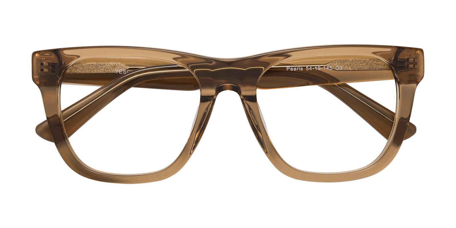 Light Brown Hipster Acetate Trapezoid Blue Light Glasses - Pearls