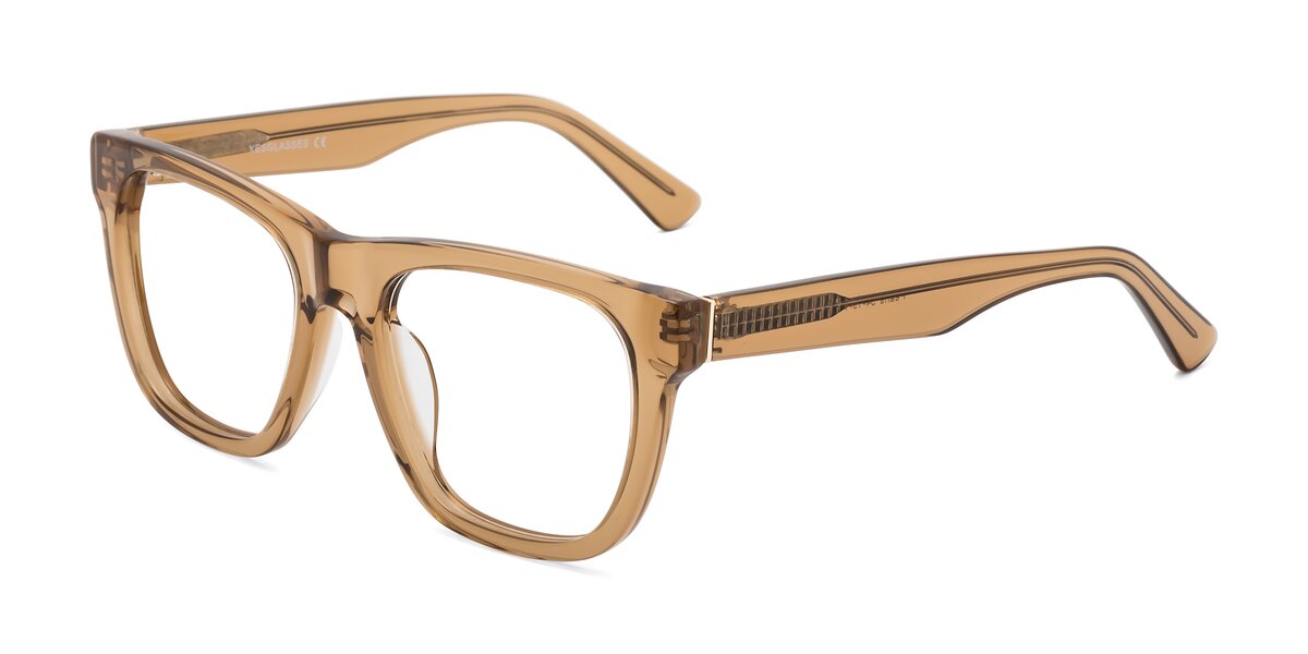 Light Brown Hipster Acetate Trapezoid Blue Light Glasses - Pearls