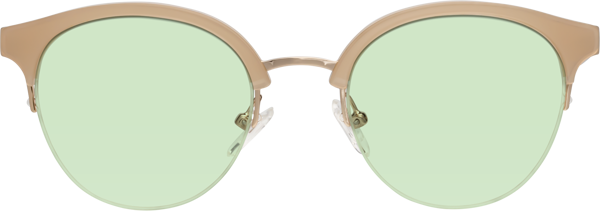 Beige/Gold Narrow Round Semi-Rimless Tinted Sunglasses with Light Green ...