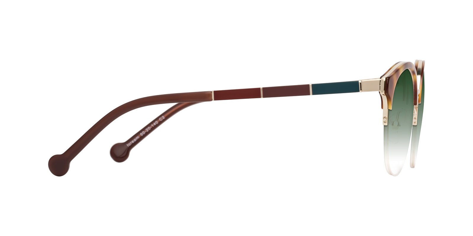 Tortoise/Gold Narrow Round Semi-Rimless Gradient Sunglasses with Green ...