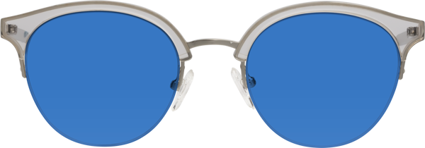 Clear/Silver Narrow Round Semi-Rimless Tinted Sunglasses with Blue ...