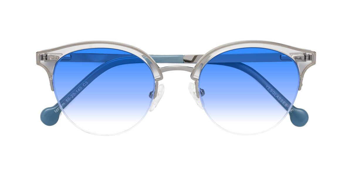 Clear/Silver Narrow Round Semi-Rimless Gradient Sunglasses with Blue ...