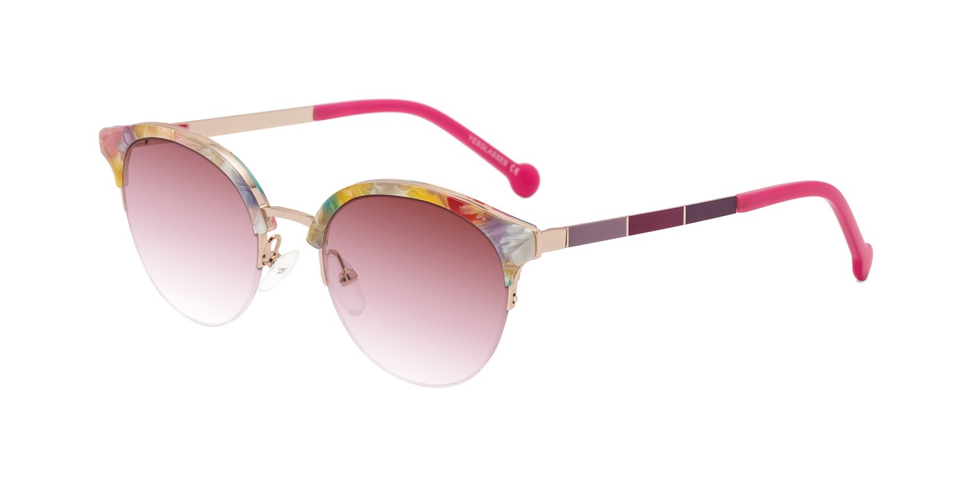 Fruit/Rose Gold Narrow Round Semi-Rimless Gradient Sunglasses with ...