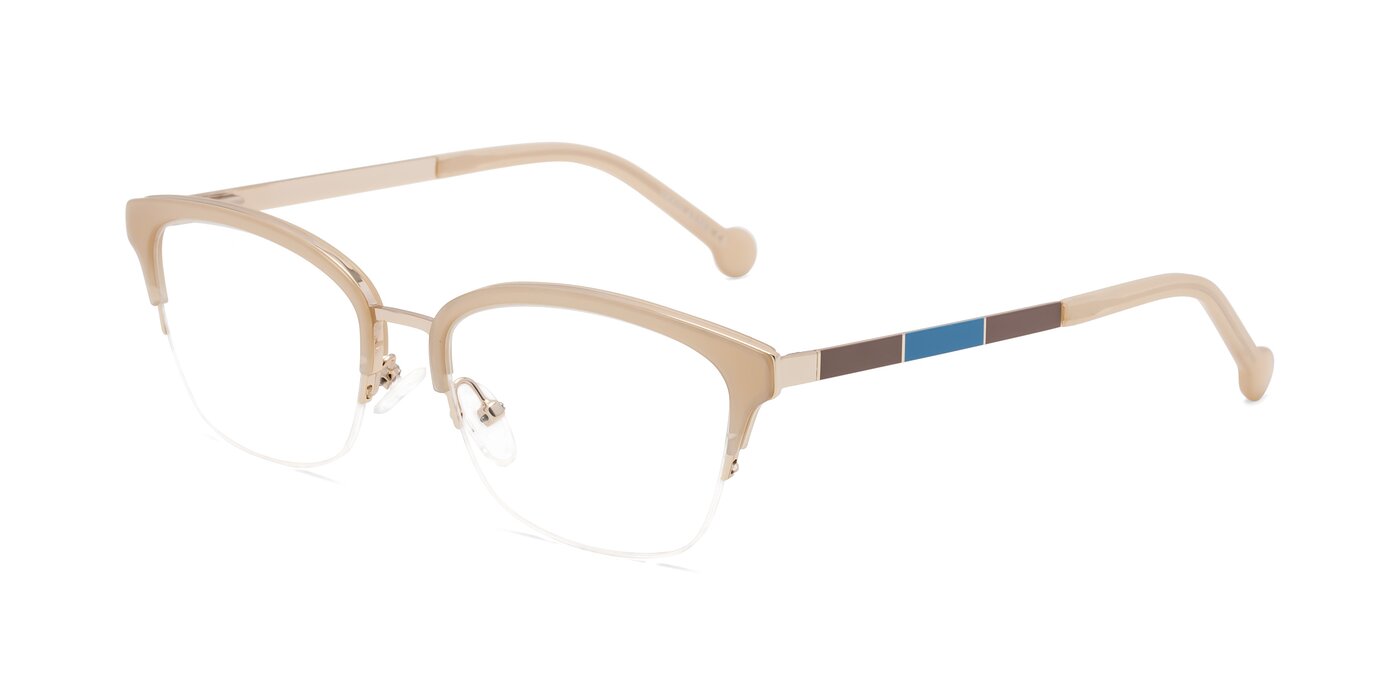 Beige/Gold Retro-Vintage Oval Semi-Rimless Eyeglasses - Jewels