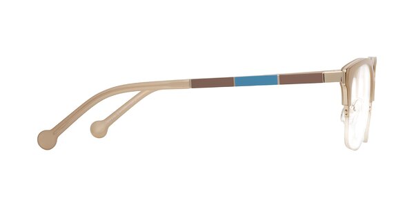 Beige/Gold Retro-Vintage Oval Semi-Rimless Eyeglasses - Jewels