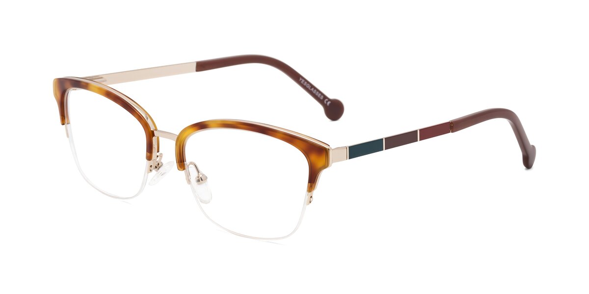 Tortoise/Gold Retro-Vintage Oval Semi-Rimless Eyeglasses - Jewels