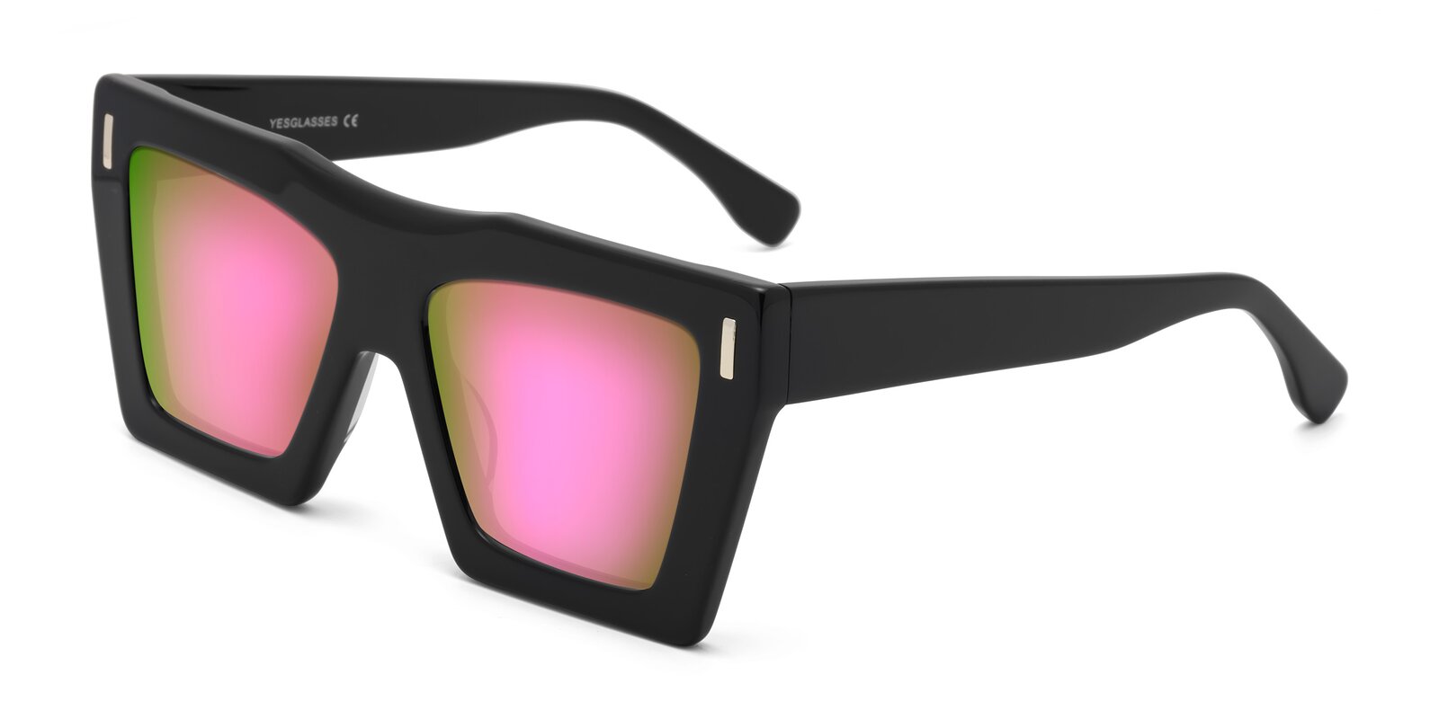 Black Thick Hipster Square Mirrored Sunglasses with Pink Sunwear Lenses ...