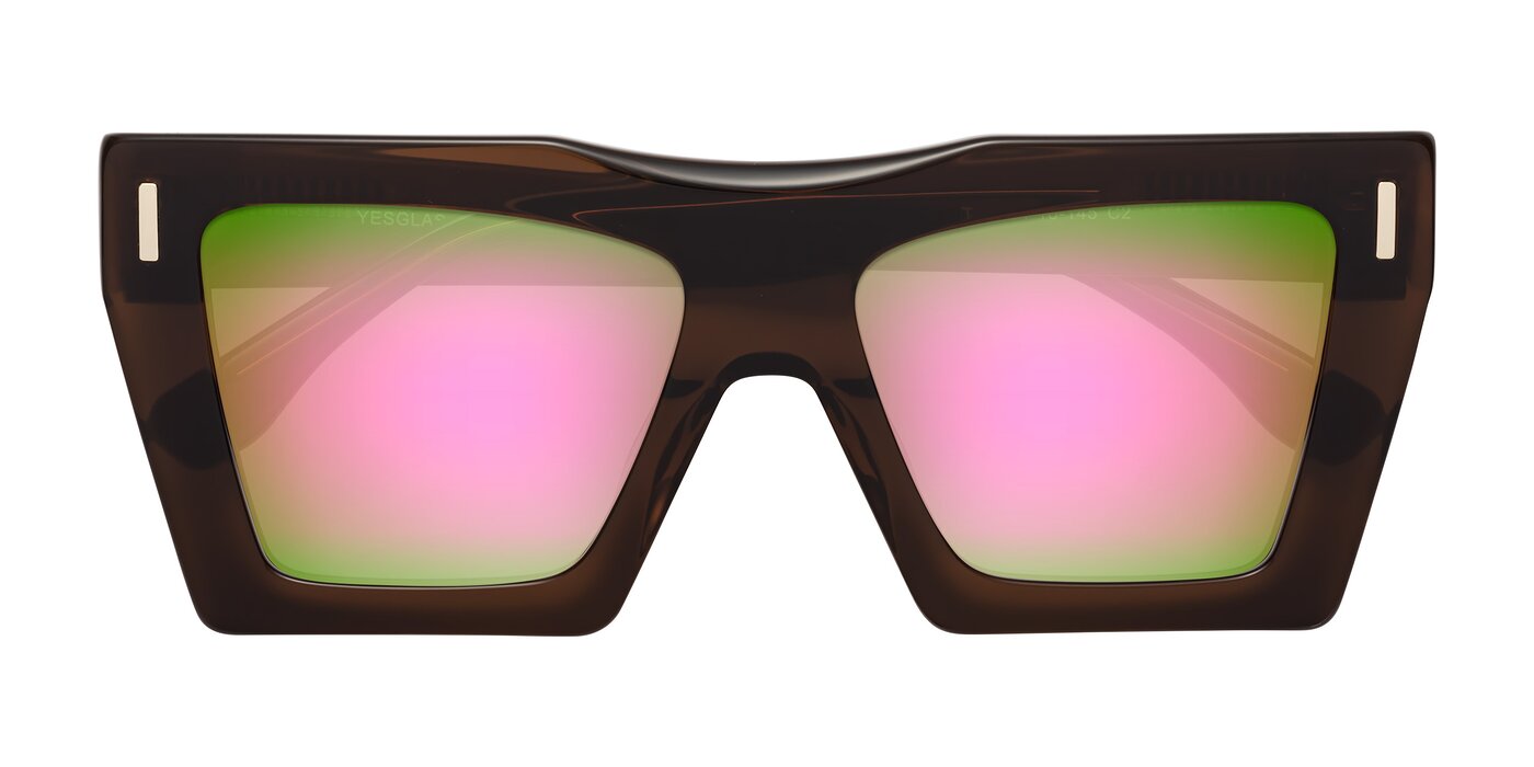 Brown Thick Hipster Square Mirrored Sunglasses with Pink Sunwear Lenses ...