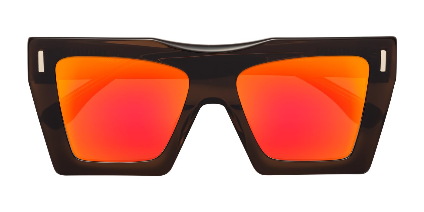 Brown Thick Hipster Square Mirrored Sunglasses with Red Gold Sunwear ...