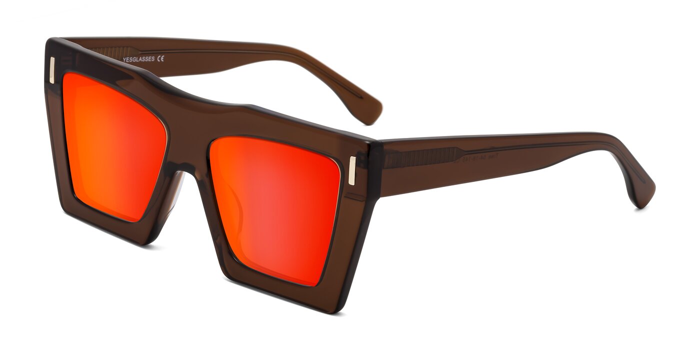 Brown Thick Hipster Square Mirrored Sunglasses with Red Gold Sunwear ...
