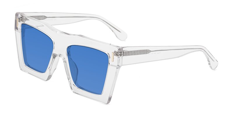 Clear Thick Hipster Square Tinted Sunglasses with Blue Sunwear Lenses ...