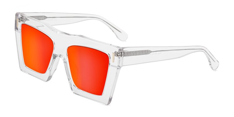 Clear Thick Hipster Square Mirrored Sunglasses with Red Gold Sunwear ...