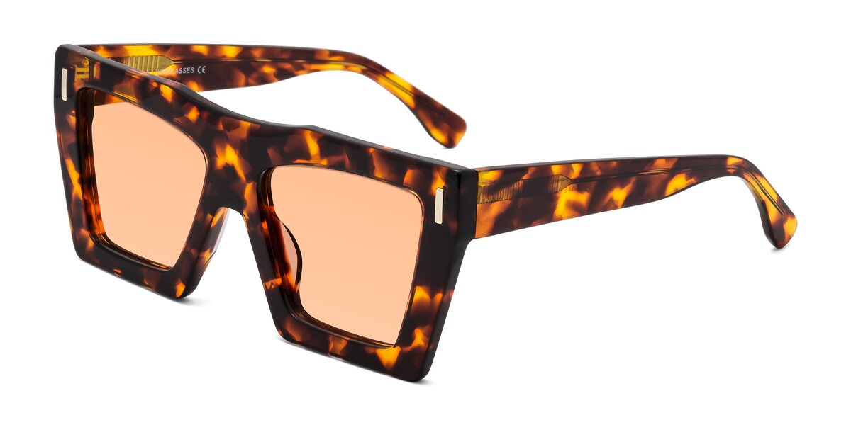 Tortoise Thick Hipster Square Tinted Sunglasses with Light Orange ...