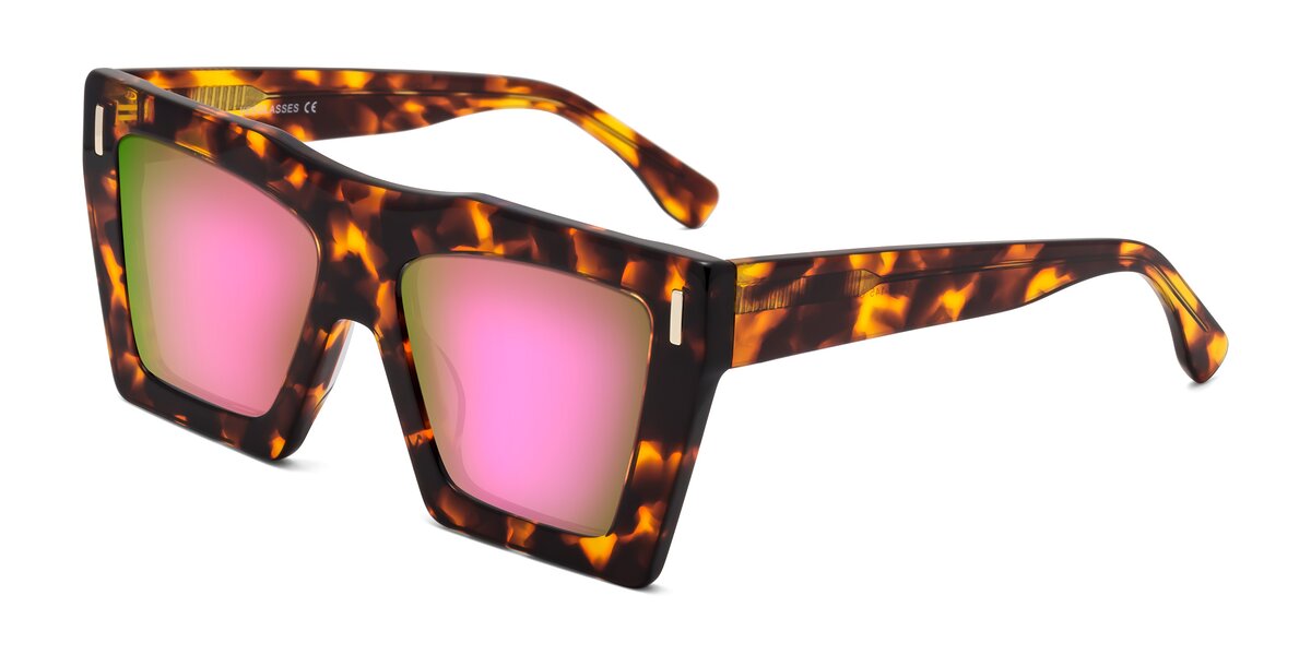 Tortoise Thick Hipster Square Mirrored Sunglasses with Pink Sunwear ...