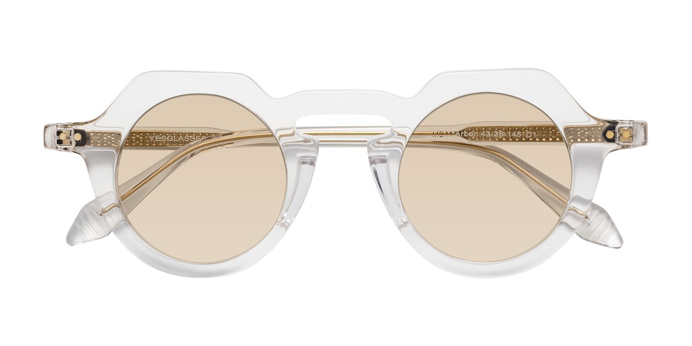 Clear Keyhole Bridge Retro-Vintage Round Tinted Sunglasses with Light ...