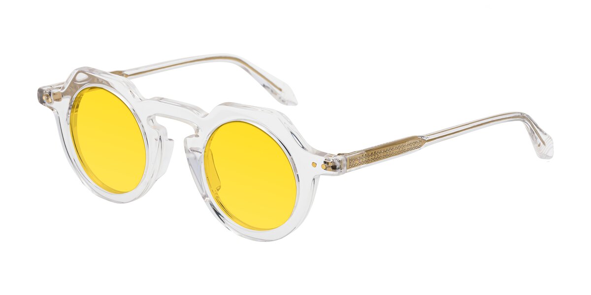 Clear Keyhole Bridge Retro-Vintage Round Tinted Sunglasses with Yellow ...